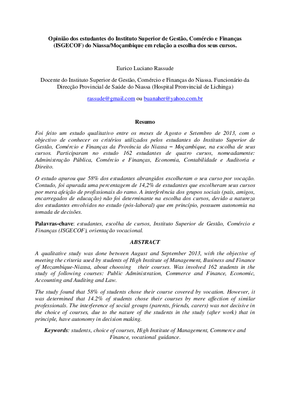 (PDF) Opinião dos estudantes do Instituto Superior de Gestão, Comércio ...