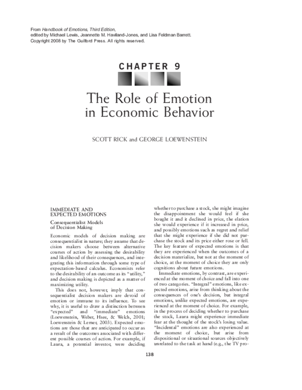 (PDF) The Role of Emotion in Economic Behavior IMMEDIATE AND EXPECTED ...