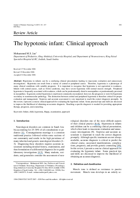 (PDF) The hypotonic infant: Clinical approach