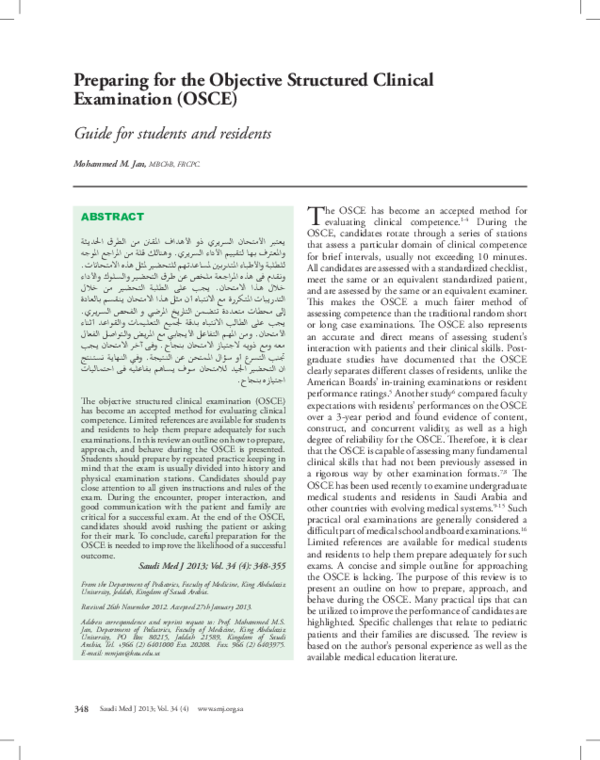 (PDF) Preparing for the Objective Structured Clinical Examination (OSCE ...