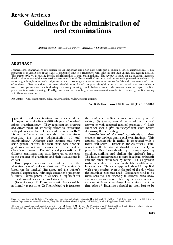 (PDF) Guidelines for the administration of oral examinations