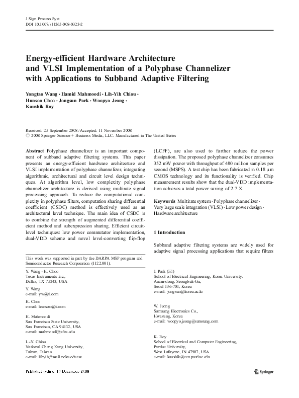 Pdf Energy Efficient Hardware Architecture And Vlsi Implementation Of