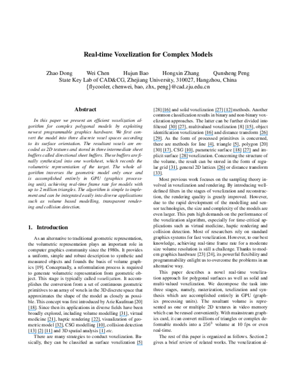 Pdf Real Time Voxelization For Complex Models