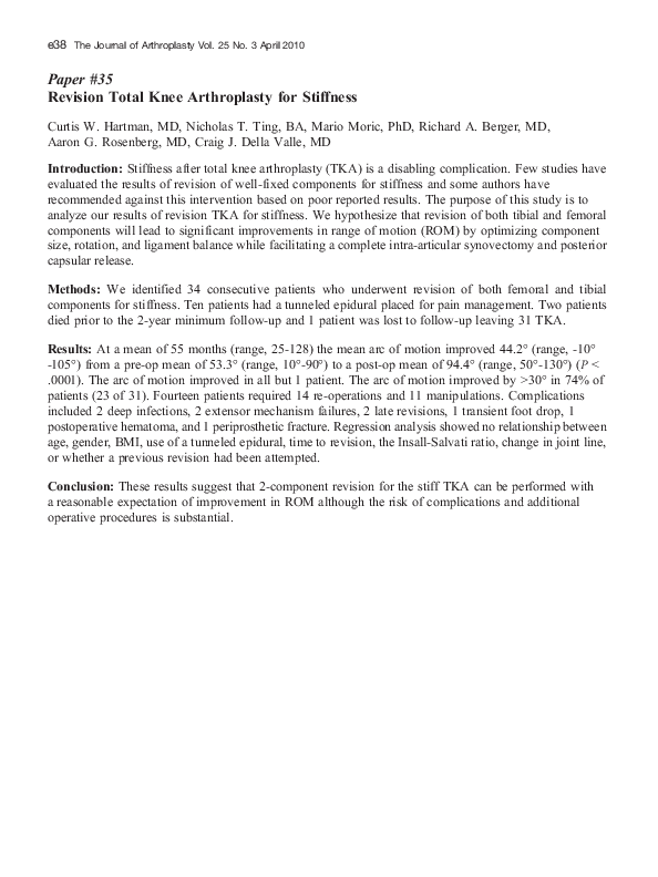 (PDF) Revision Total Knee Arthroplasty for Stiffness