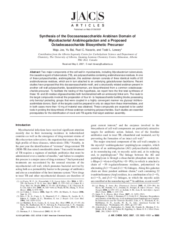 (PDF) Synthesis of the Docosanasaccharide Arabinan Domain of ...