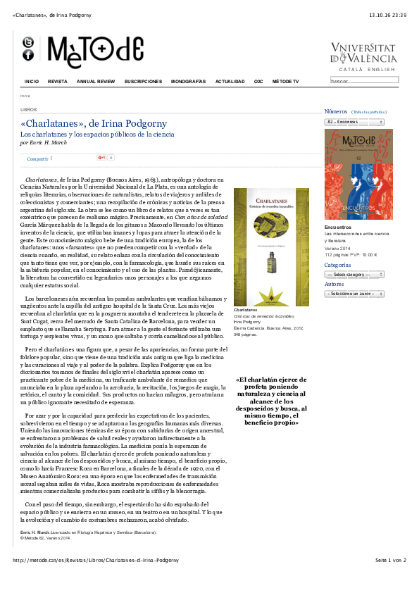 (PDF) «Charlatanes», de Irina Podgorny (review by Enric March)