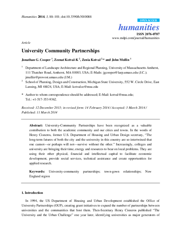 (PDF) University Community Partnerships