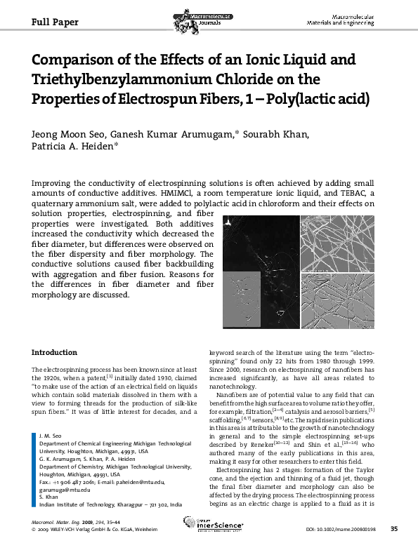 (PDF) Comparison of the Effects of an Ionic Liquid and Triethylbenzylammonium Chloride on the ...