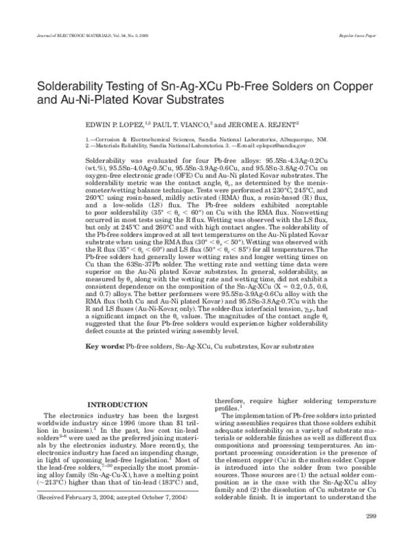 (PDF) Solderability testing of Sn-Ag-XCu Pb-free solders on copper and ...
