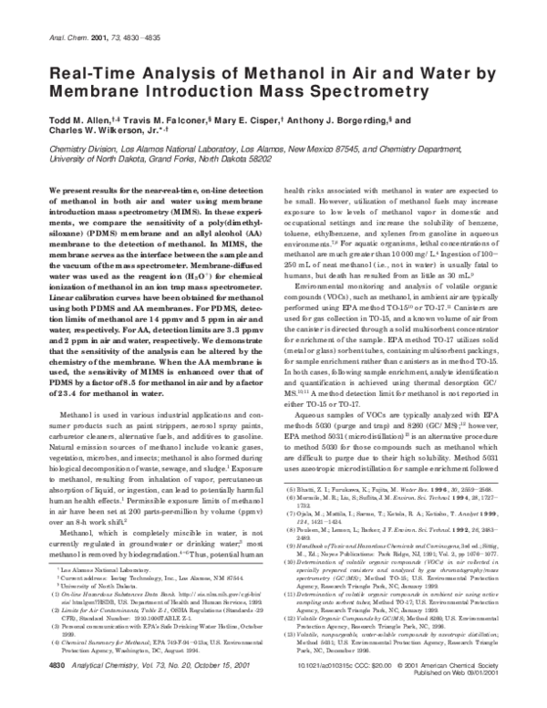 (PDF) Real-time analysis of methanol in air and water by membrane ...