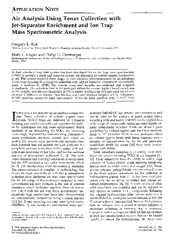 (PDF) Air analysis using tenax collection with jet-separator enrichment ...
