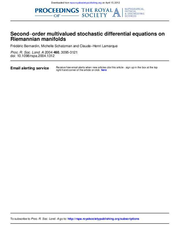 Pdf Second Order Multivalued Stochastic Differential Equations On