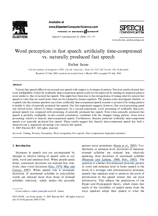 (PDF) Word perception in fast speech: artificially time-compressed vs ...