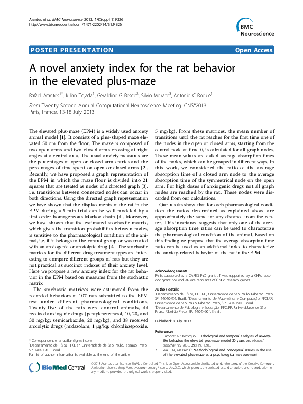 (PDF) A novel anxiety index for the rat behavior in the elevated plus-maze