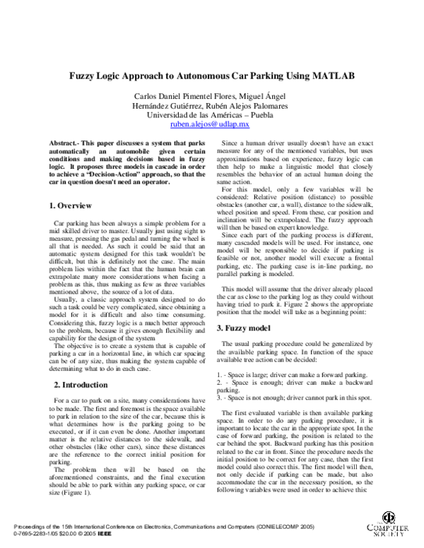 Pdf Fuzzy Logic Approach To Autonomous Car Parking Using Matlab 9175
