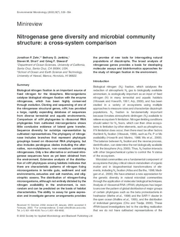 (PDF) Nitrogenase gene diversity and microbial community structure: a ...
