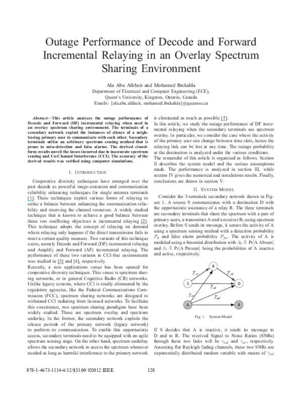 Pdf Outage Performance Of Decode And Forward Incremental Relaying In