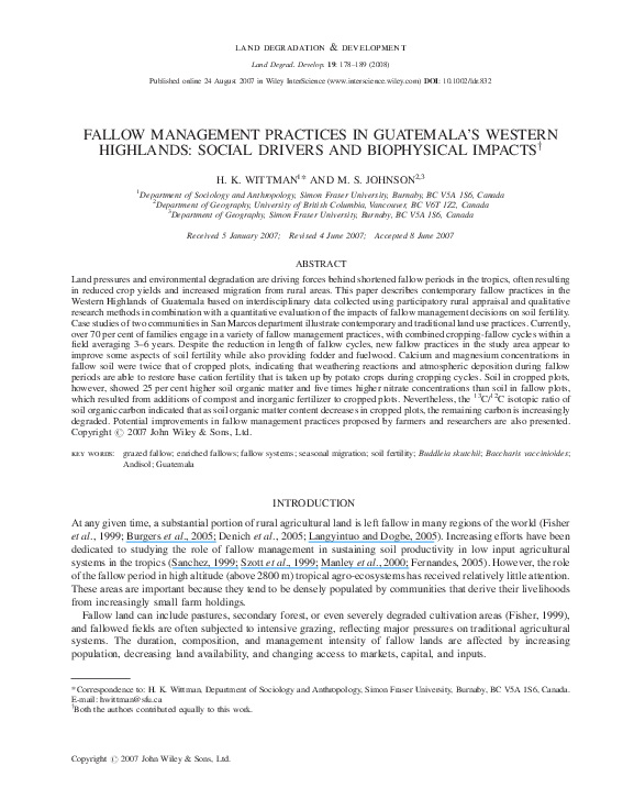 (PDF) FALLOW MANAGEMENT PRACTICES IN GUATEMALA'S WESTERN HIGHLANDS ...
