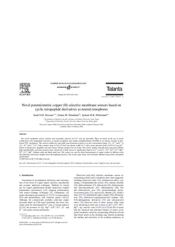 (PDF) Preparation of ethambutol–copper(II) complex and fabrication of PVC based membrane ...