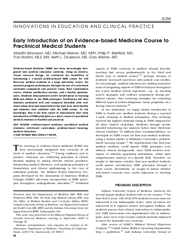 (PDF) Early introduction of an evidence-based medicine course to ...