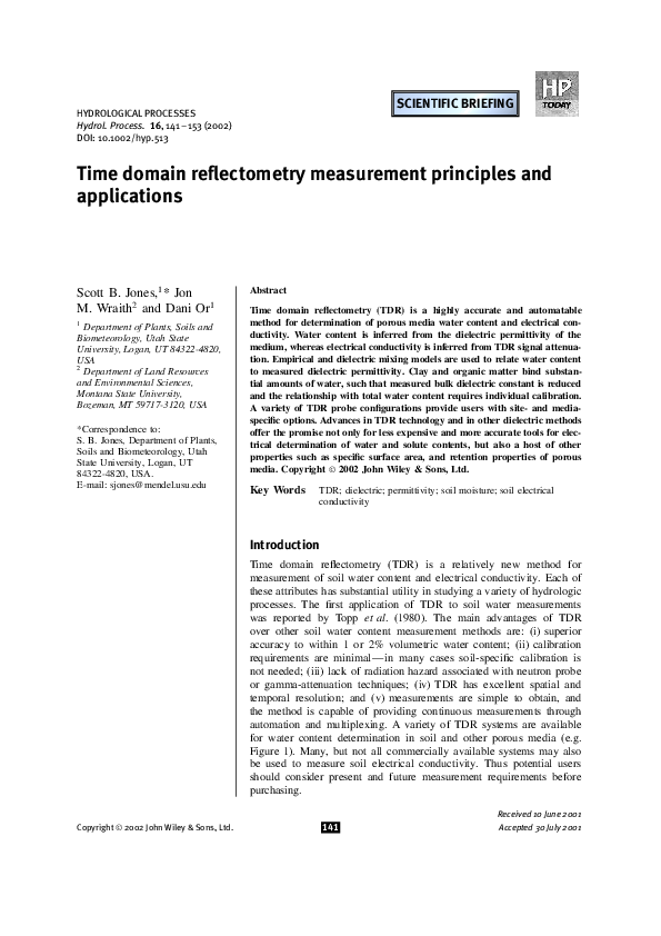 (PDF) Time domain reflectometry measurement principles and applications