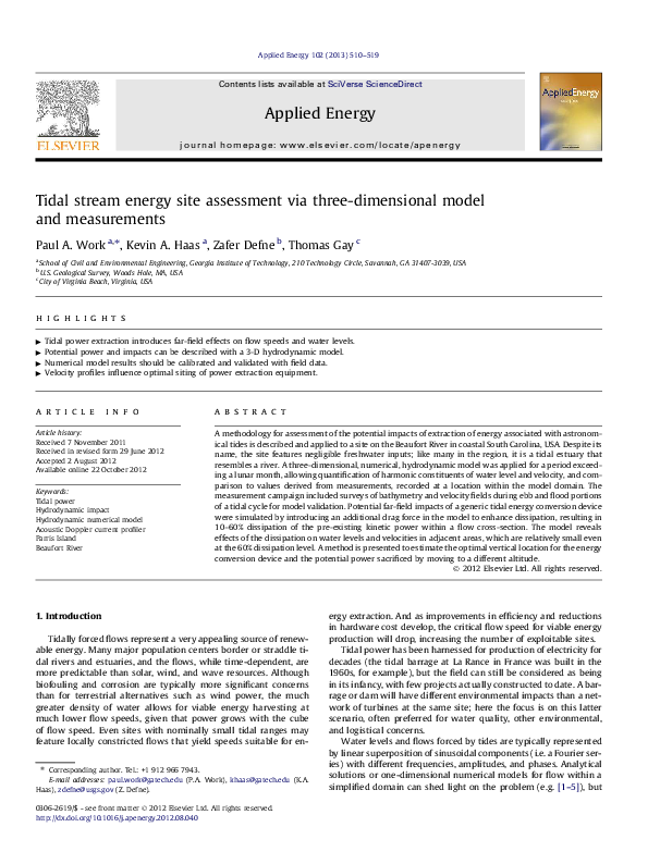 (PDF) Tidal stream energy site assessment via three-dimensional model ...