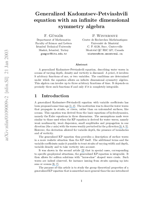 (PDF) Generalized Kadomtsev–Petviashvili equation with an infinite-dimensional symmetry algebra