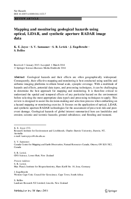 (PDF) Mapping and monitoring geological hazards using optical, LiDAR, and synthetic aperture ...