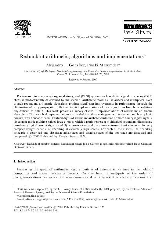 Pdf Redundant Arithmetic Algorithms And Implementations