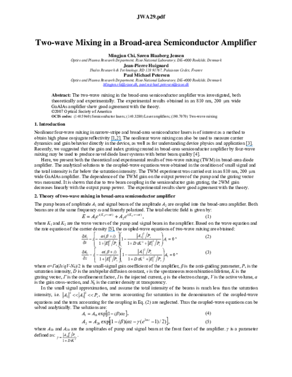 (PDF) Two-wave mixing in a broad-area semiconductor amplifier