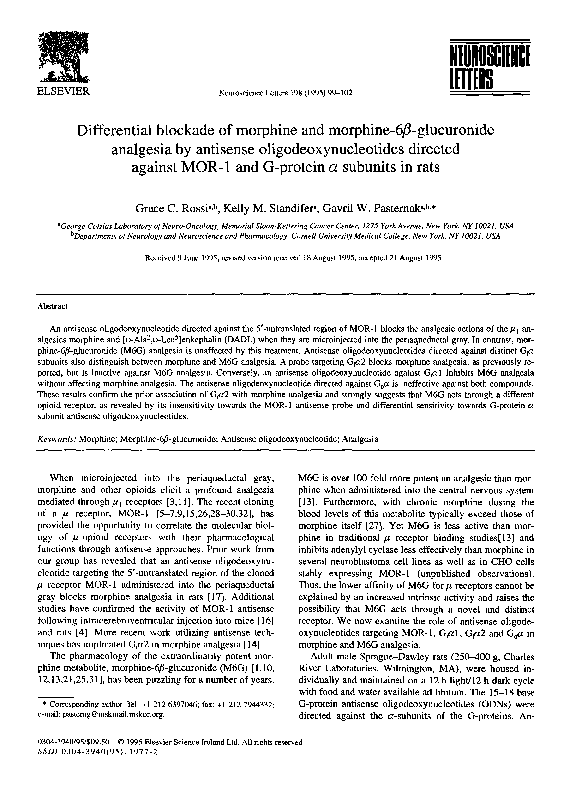 (PDF) Differential blockade of morphine and morphine-6β-glucuronide ...