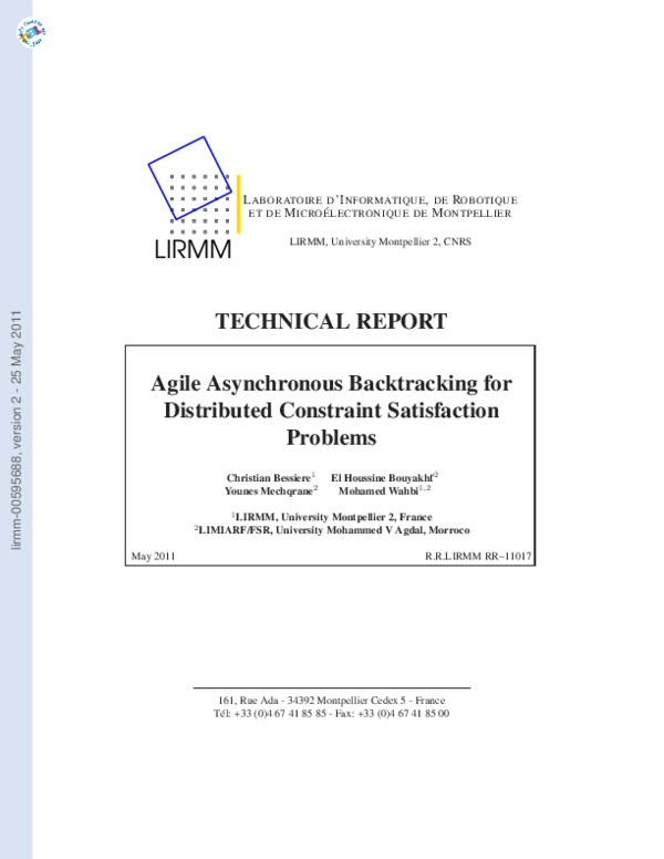 (PDF) Agile Asynchronous Backtracking for Distributed Constraint Satisfaction Problems