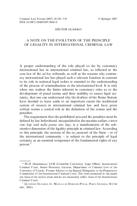 (PDF) A Note on the Evolution of the Principle of Legality in ...