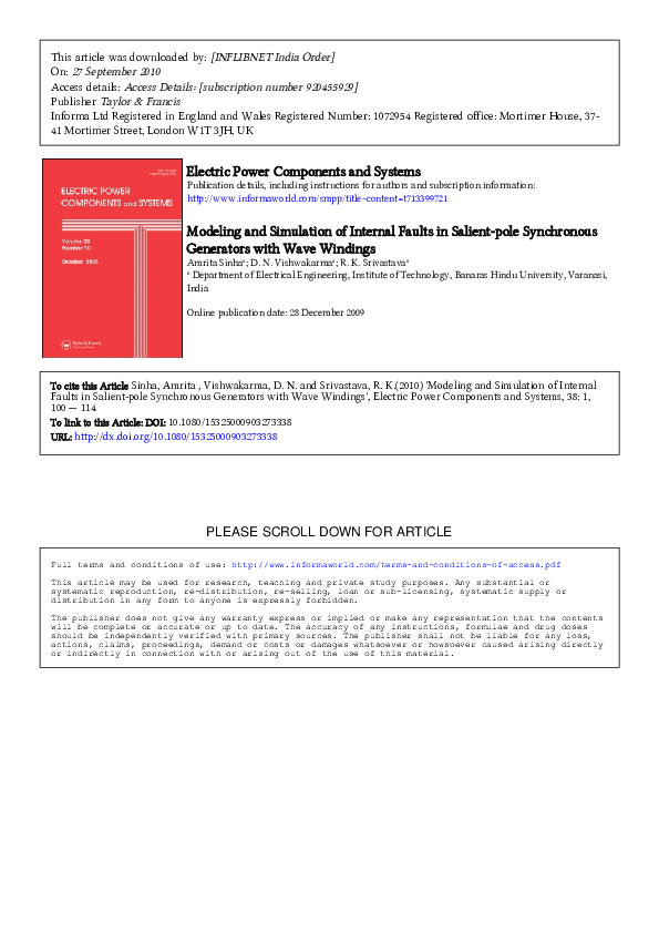 Pdf Modeling And Simulation Of Internal Faults In Salient Pole Synchronous Generators With