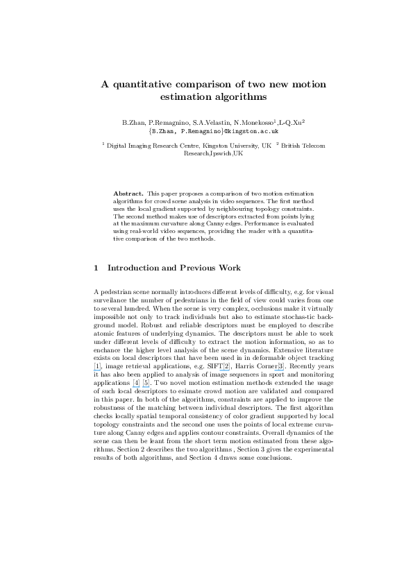 Pdf A Quantitative Comparison Of Two New Motion Estimation Algorithms