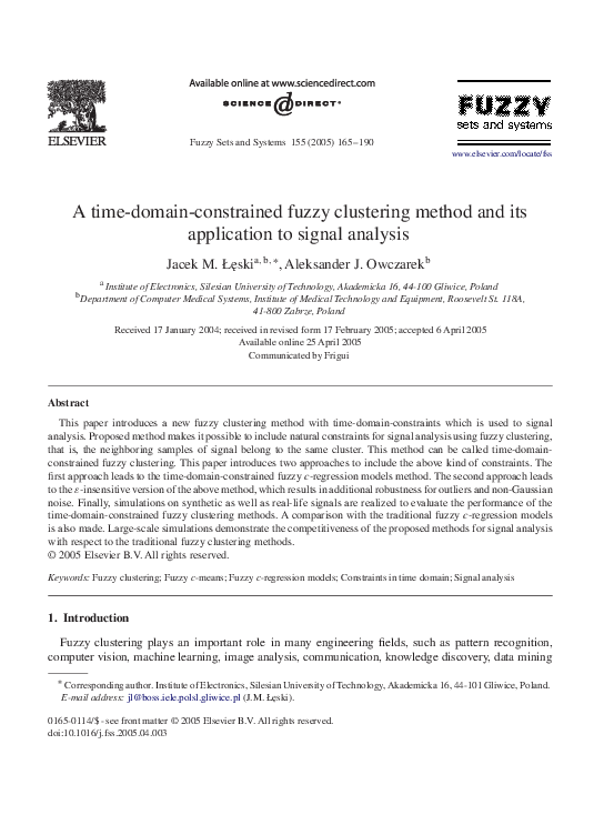 (PDF) A time-domain-constrained fuzzy clustering method and its ...
