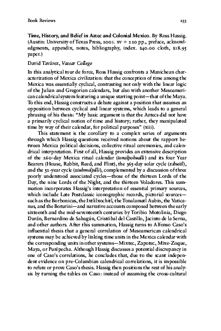 (PDF) Review of "Time, History, and Belief in Aztec & Colonial Mexico ...