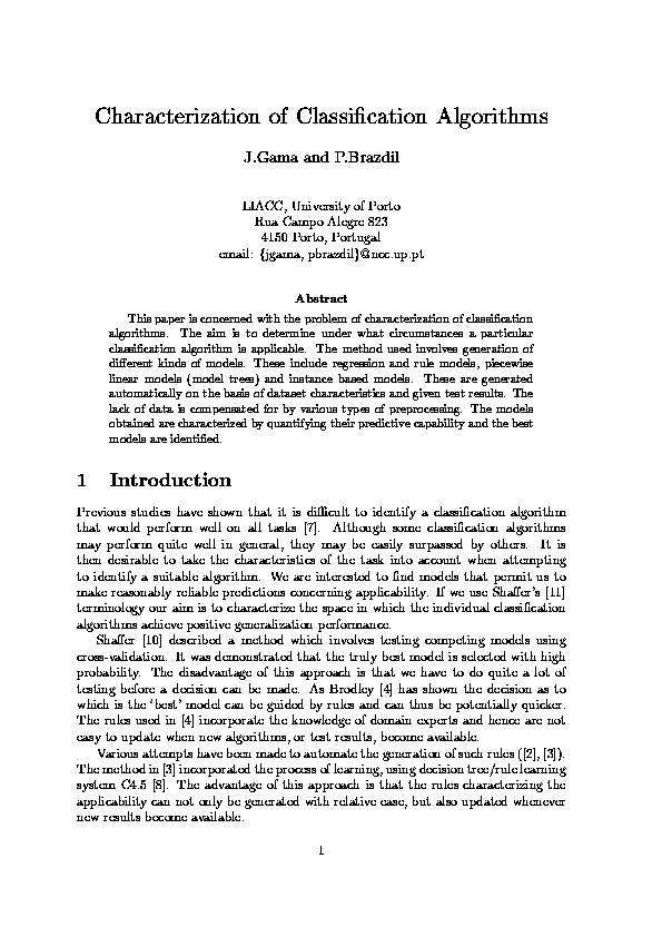 Pdf Characterization Of Classification Algorithms