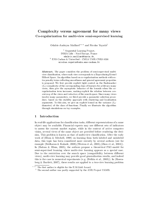 (PDF) Co-regularization for multi-view semi-supervised learning