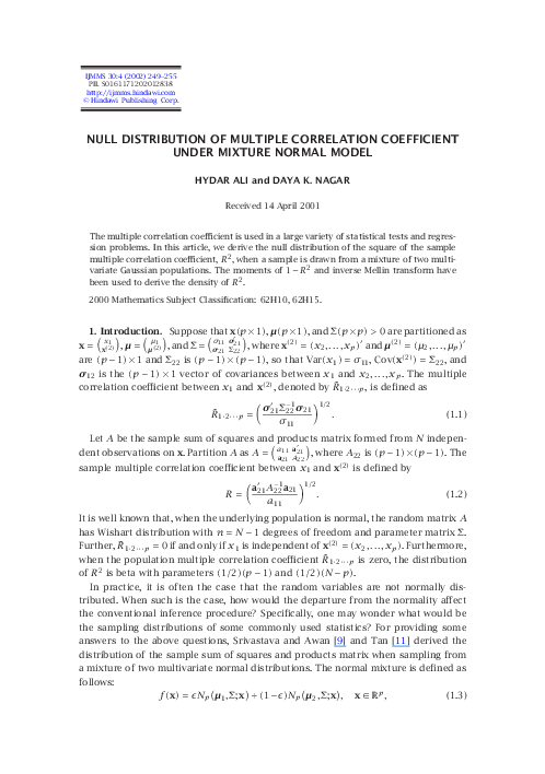 Pdf Null Distribution Of Multiple Correlation Coefficient Under