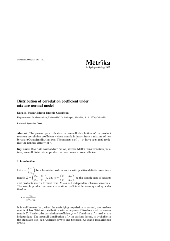 (PDF) Distribution of correlation coefficient under mixture normal model