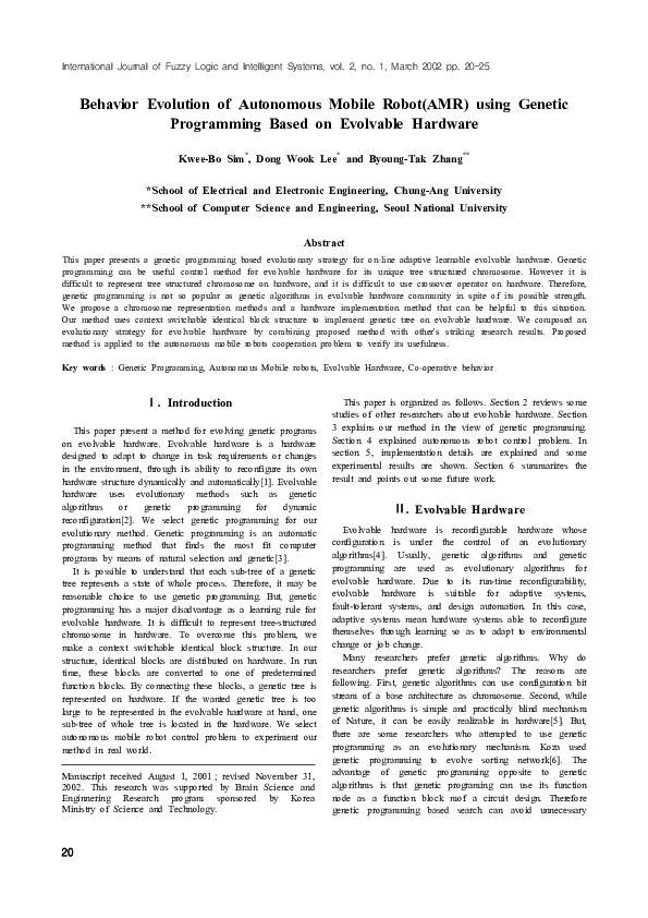 (PDF) Behavior evolution of autonomous mobile robot using genetic programming based on evolvable ...