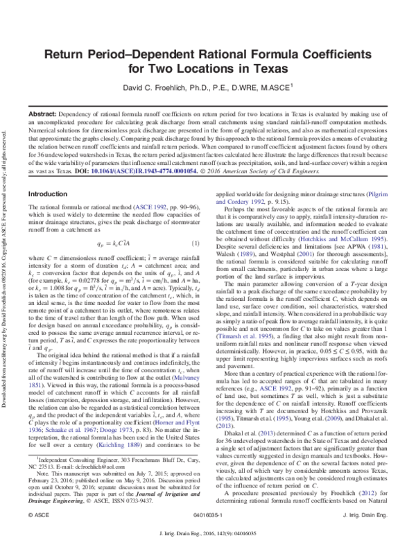 (PDF) Return Period–Dependent Rational Formula Coefficients for Two ...