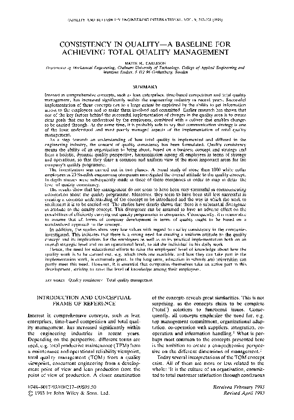 (PDF) Consistency in quality—A baseline for achieving total quality ...