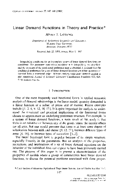 (PDF) Linear demand functions in theory and practice