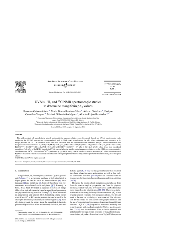 (PDF) UV/vis, 1H, and 13C NMR spectroscopic studies to determine mangiferin p K a values