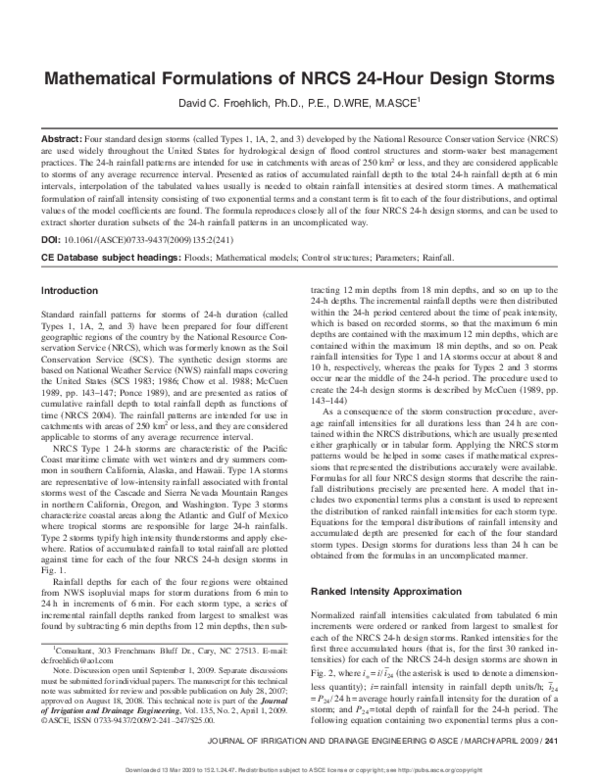 (PDF) Mathematical Formulations of NRCS Design Storms