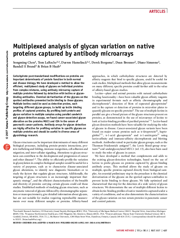 (PDF) Multiplexed analysis of glycan variation on native proteins captured by antibody microarrays