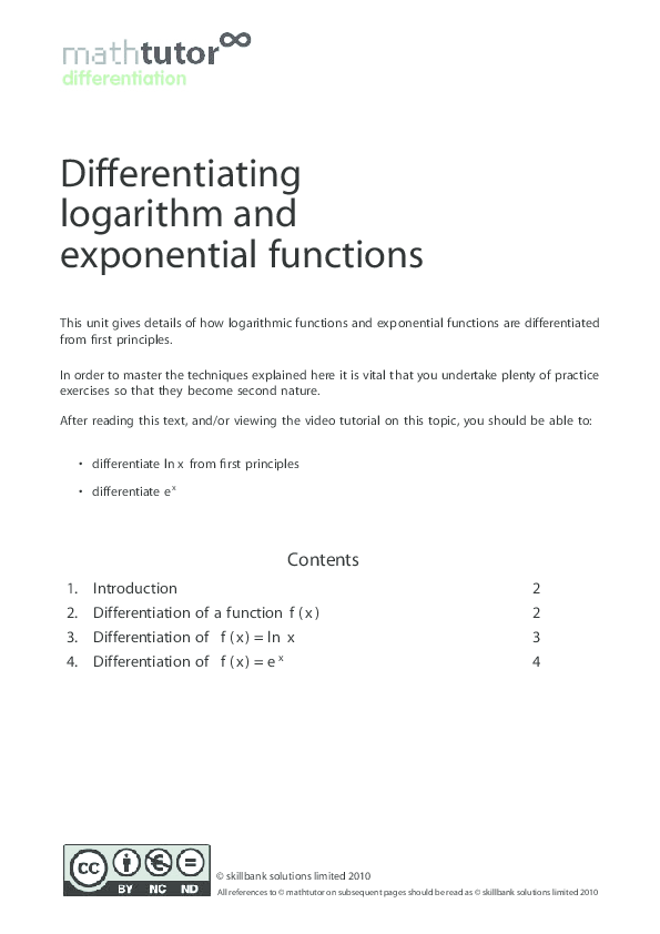 (PDF) Differentiating logarithm and exponential functions