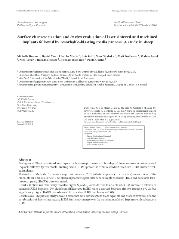 (PDF) Surface characterization and in vivo evaluation of laser sintered and machined implants ...